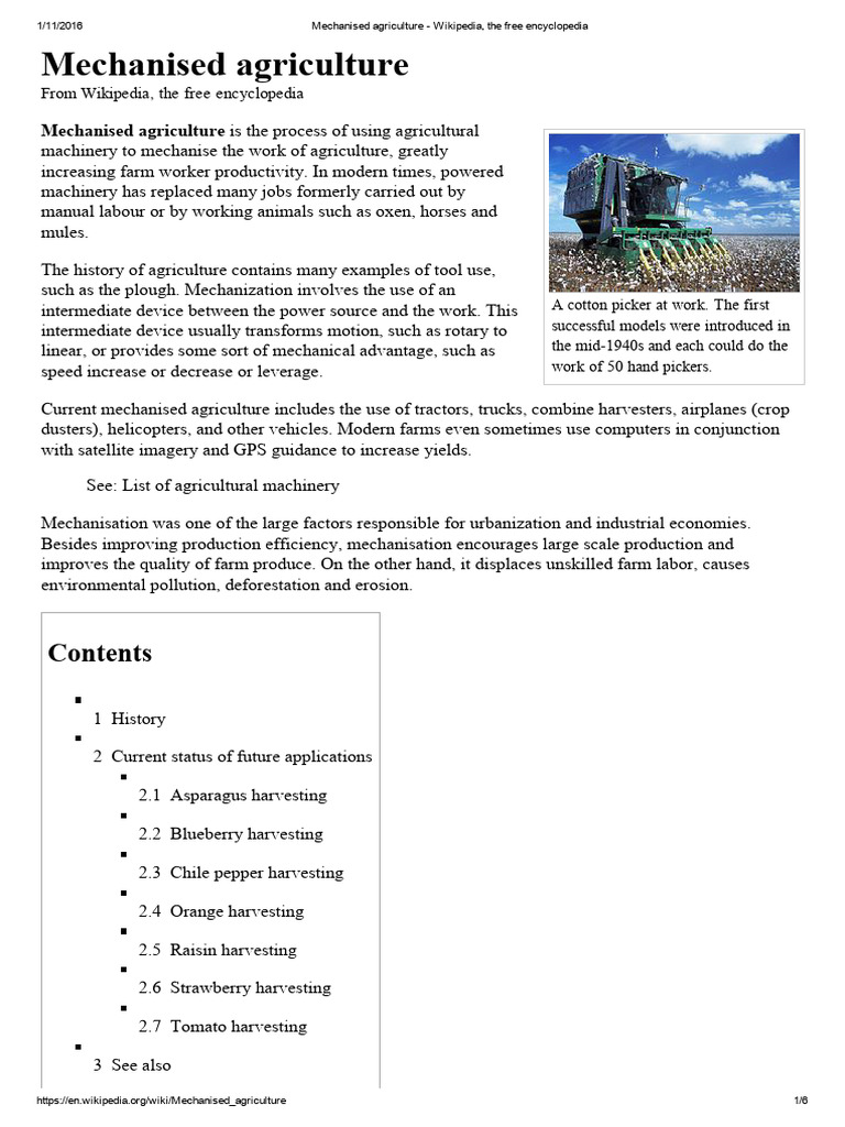 Mechanised Agriculture - Wikipedia, The Free Encyclopedia | PDF | Agriculture | Food Industry