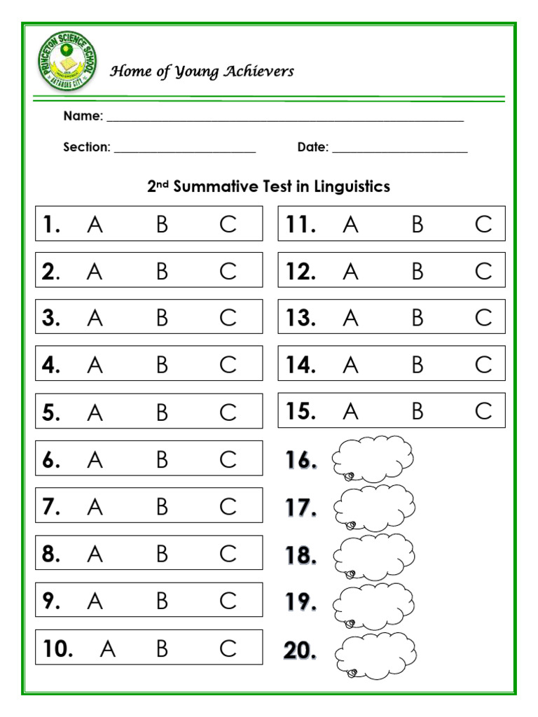 2nd Summative Test Answer Sheet N | PDF