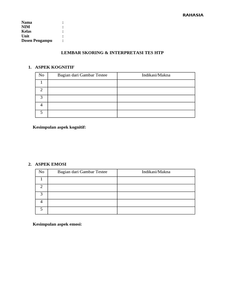 Skoring dan Interpretasi Tes HTP | PDF