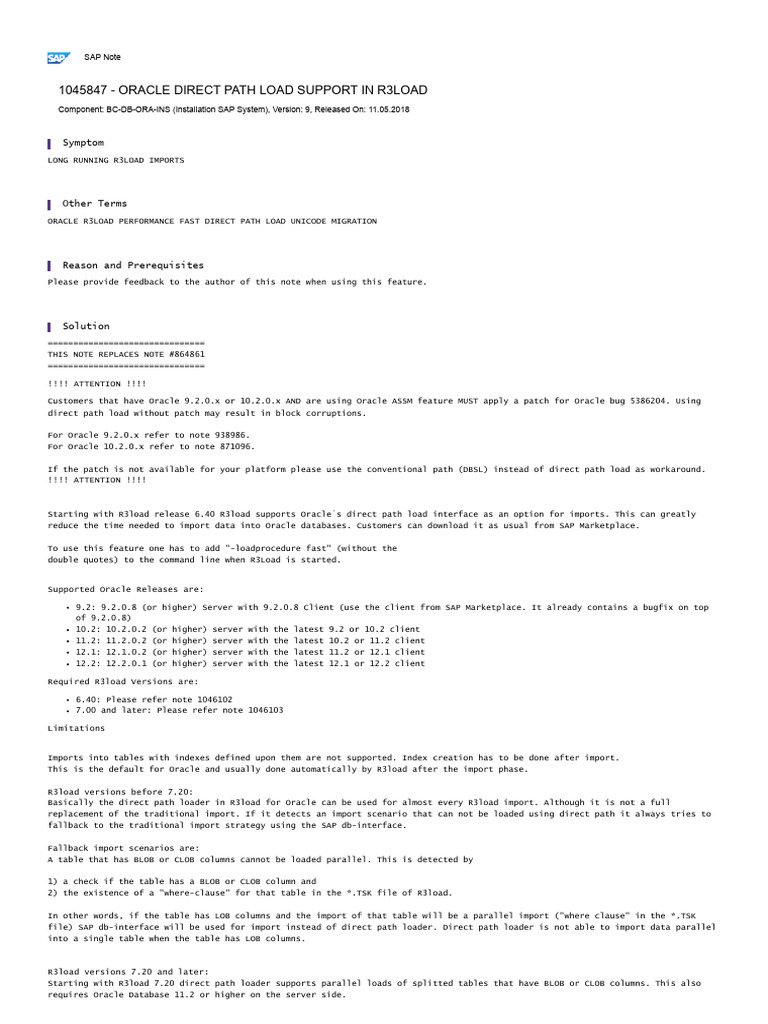 Oracle Direct Path Load Support in R3load | PDF | Oracle Corporation | Databases