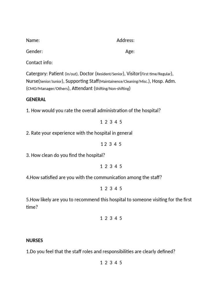 Questionnaire For Hospital Adm | PDF | Hospital | Health Care
