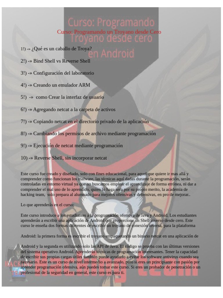Temario Programando Troyano Desde Cero en Android | PDF
