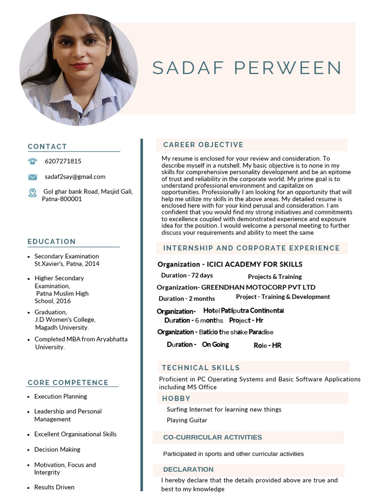 Sadaf Resume | PDF | Cognitive Science | Behavior Modification