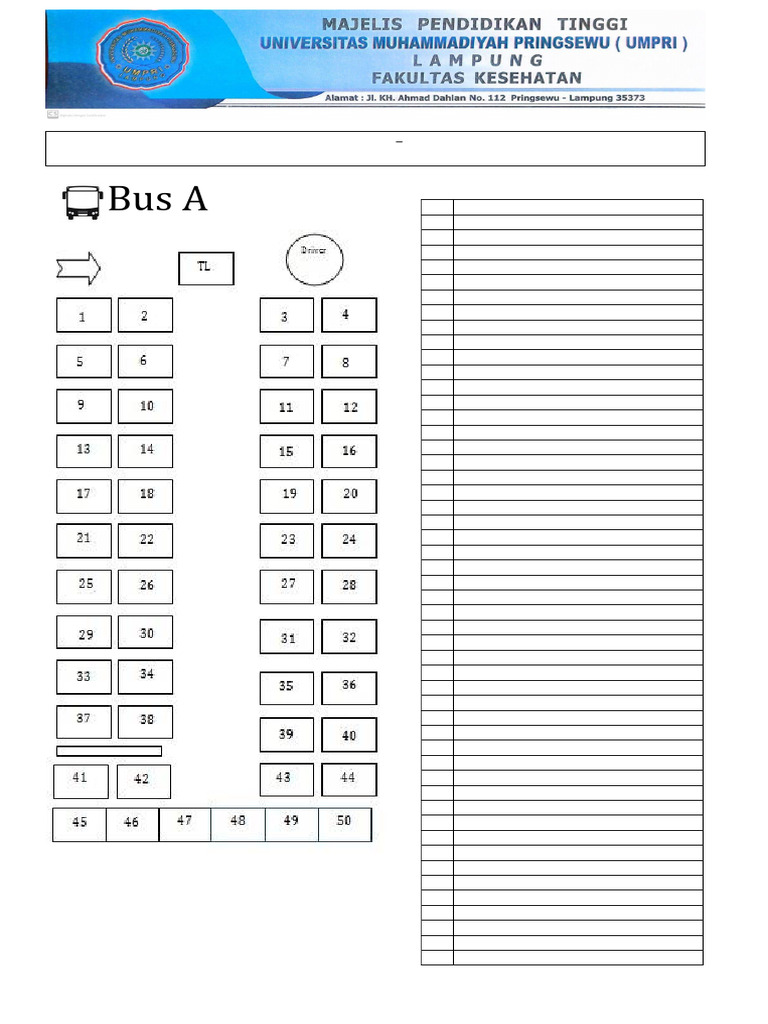 Daftar Bangku Bus Di Keberangkatan | PDF