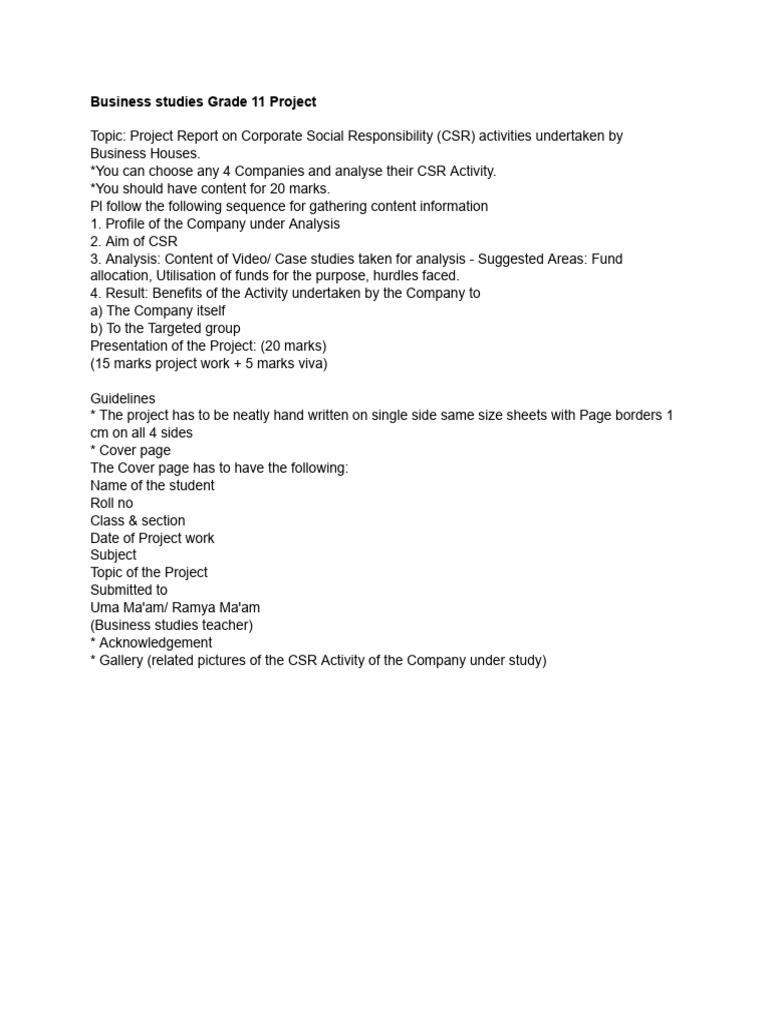 Business Studies Project - Xi | PDF | Business