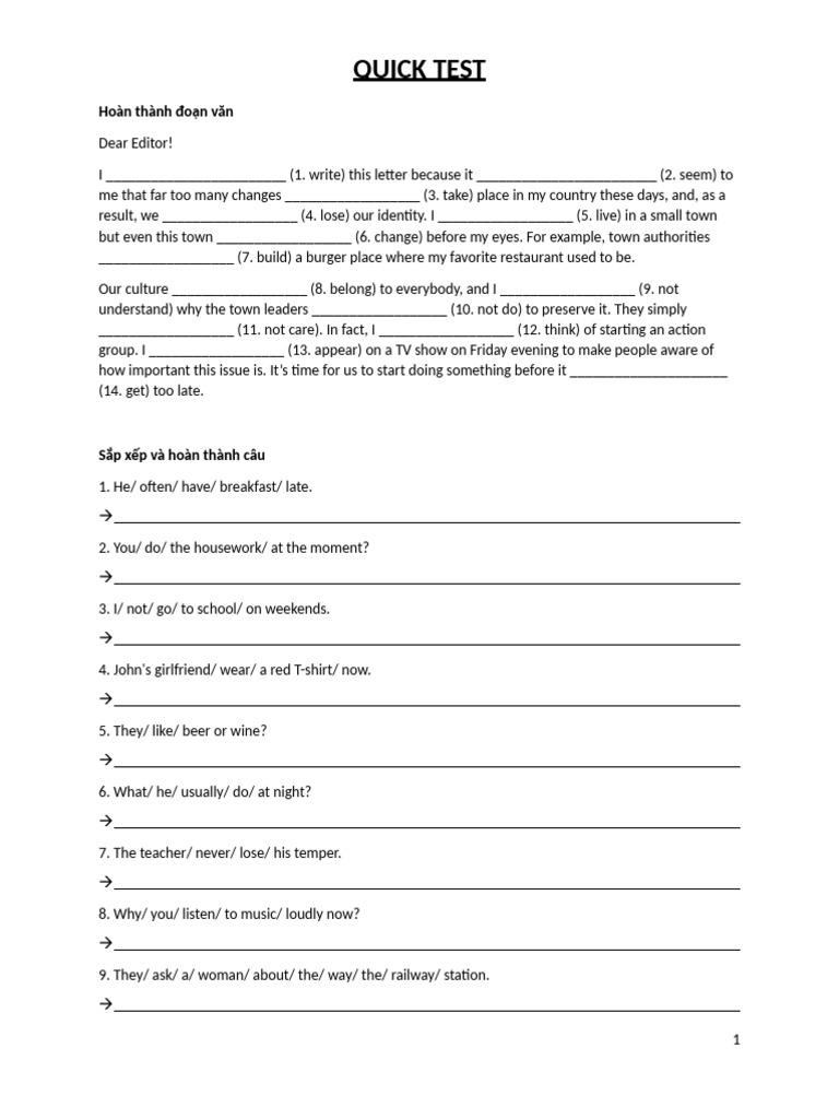 Quick Test | PDF | Language Arts & Discipline | Foreign Language Studies