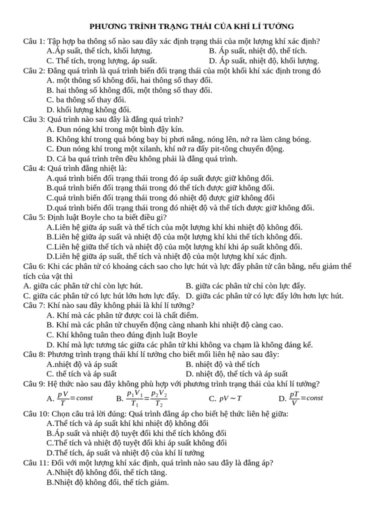 Phương Trình TR NG Thái C A Khí Lí Tư NG | PDF