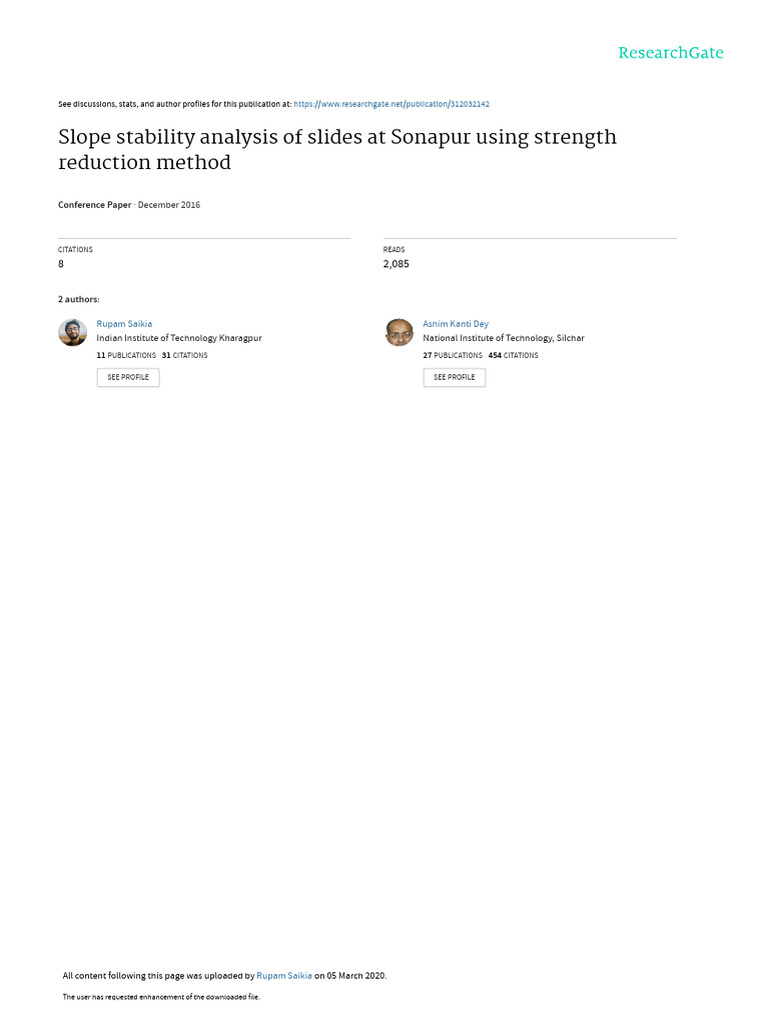 Slope Stability Analysis of Slides at Sonapur Usin | PDF | Strength Of ...