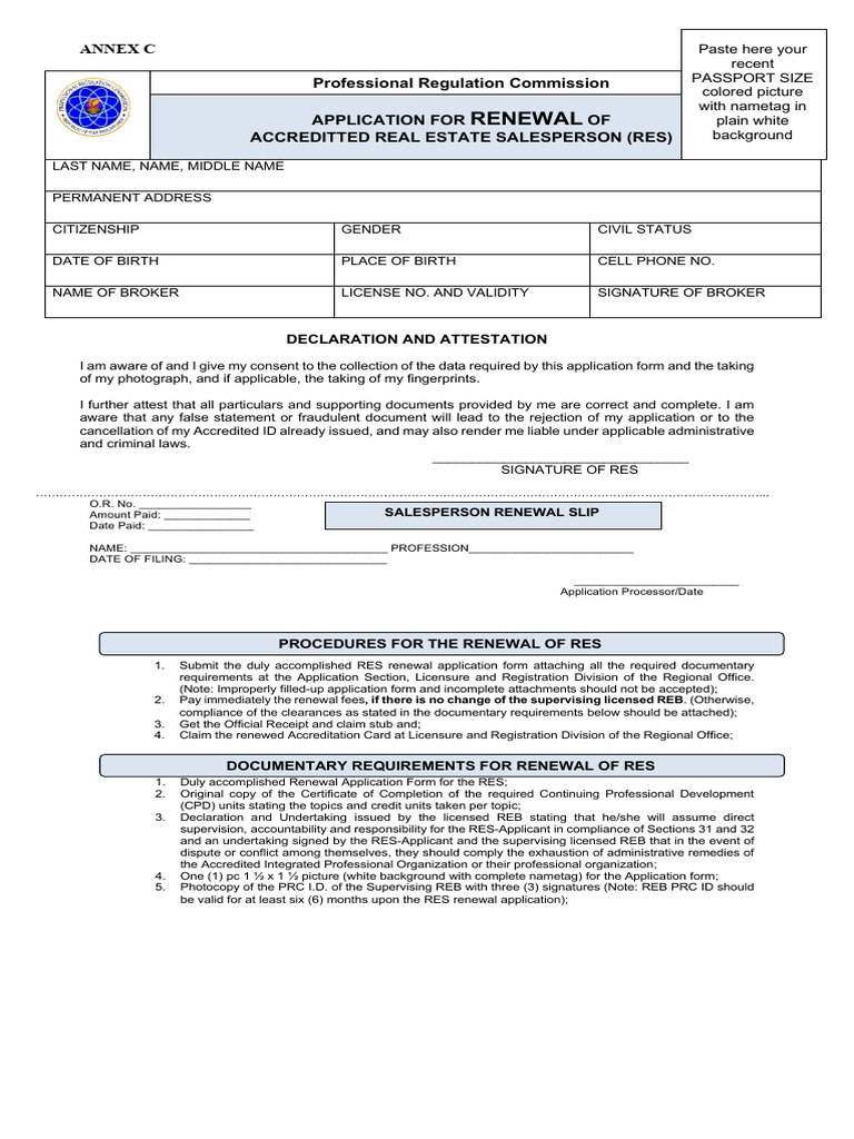 2021-11 Annex C RENEWAL APPLICATION FOR RES - 0 | PDF | Government And ...