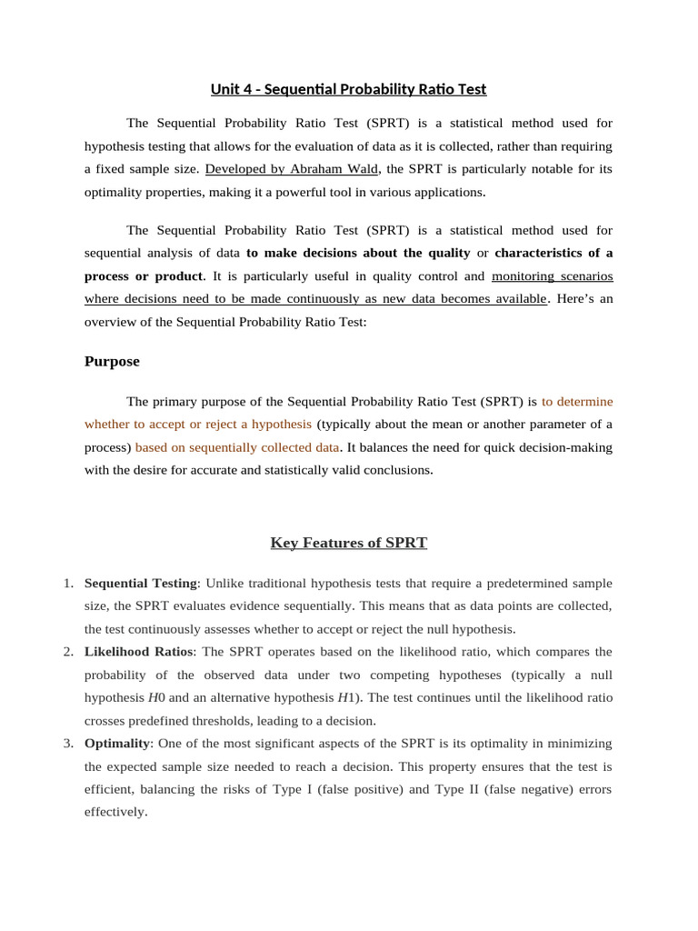 UNIT 4 - SPRT | PDF | Statistical Hypothesis Testing | Type I And Type ...