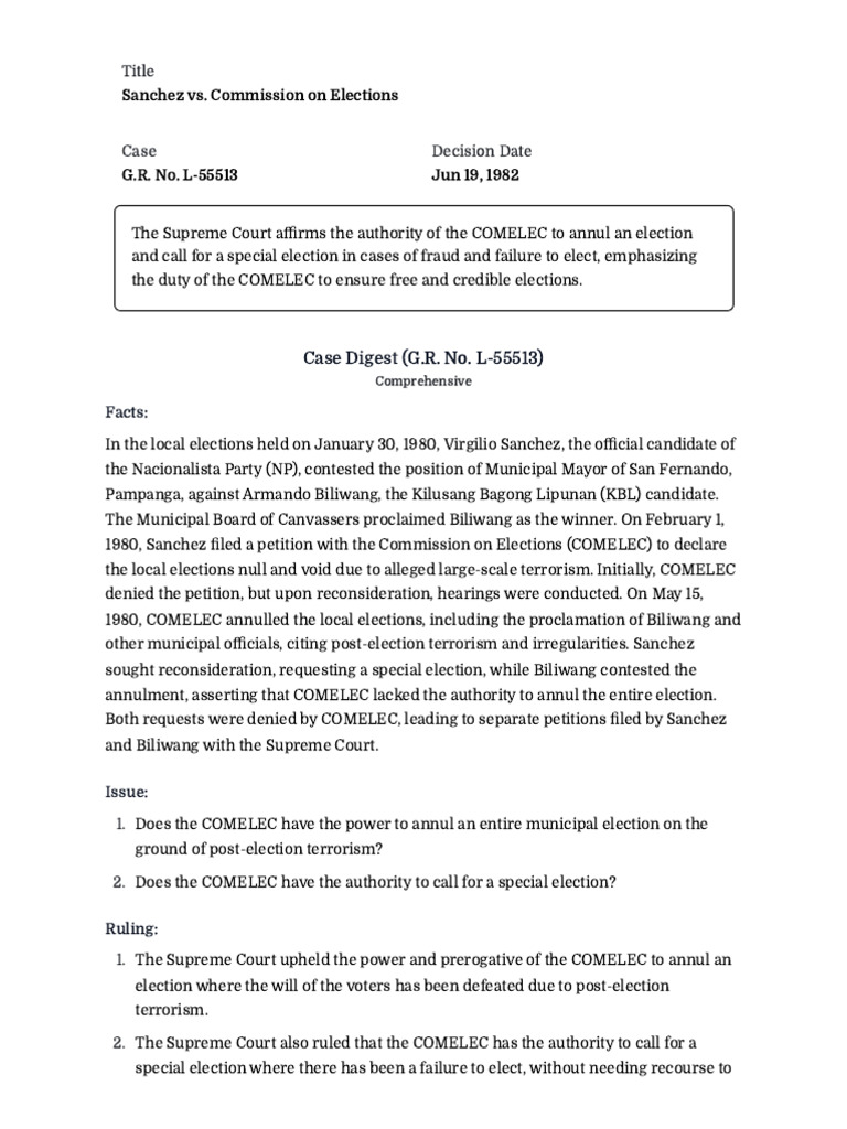 Case Digest - G.R. No. L-55513 - Sanchez vs. Commission On Elections ...
