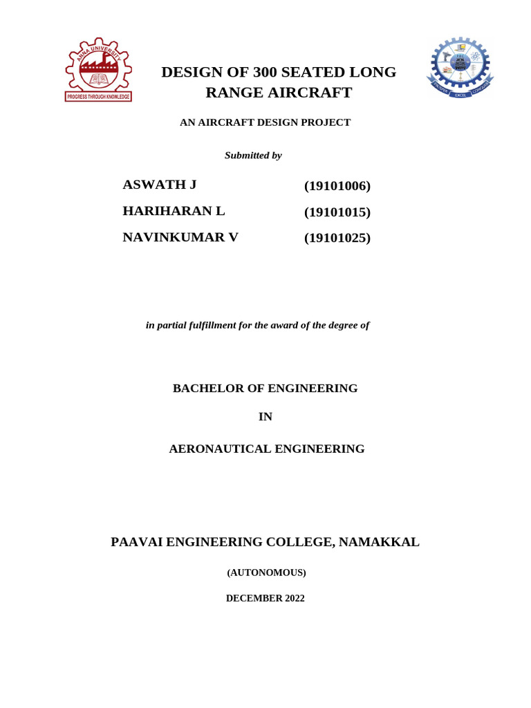 Design of 300 Seated Long Range Aircraft: Aswath J Hariharan L ...