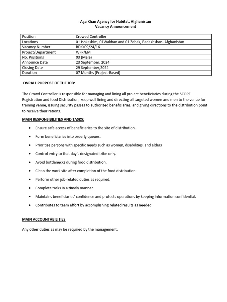 Job Announcement-Crowed Controller (ISH) - 240924 - 180431 | PDF | Business