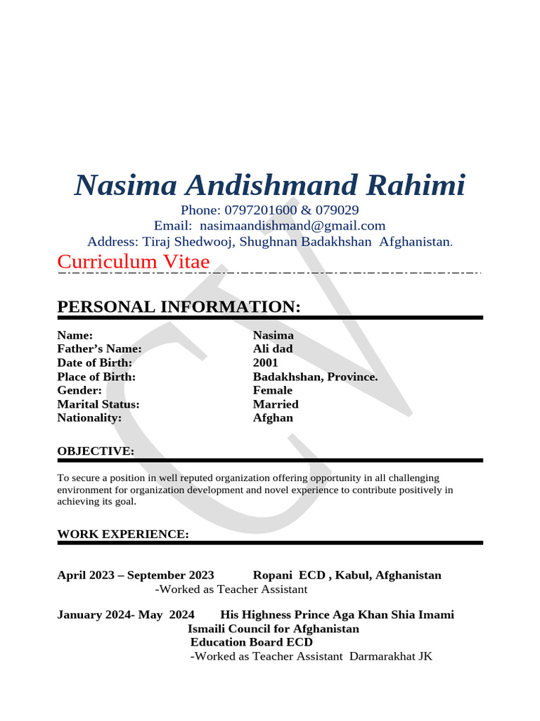 Nasima CV | PDF