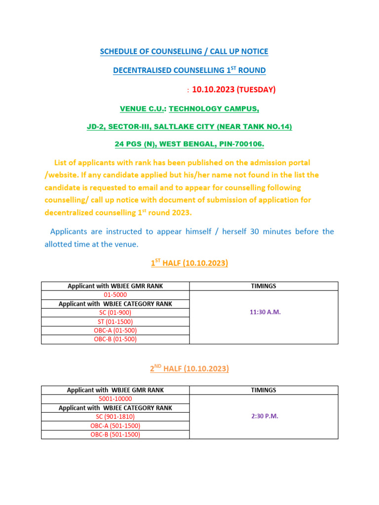 WBJEE Decentralised Counselling Notice | PDF