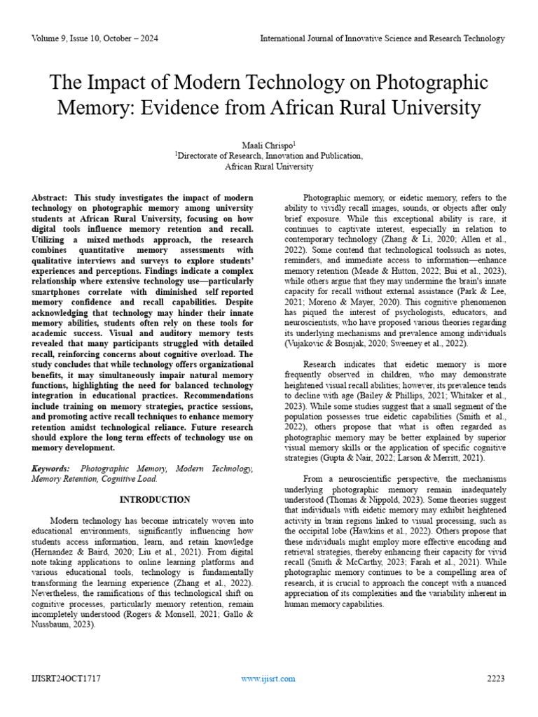 The Impact of Modern Technology On Photographic Memory: Evidence From ...