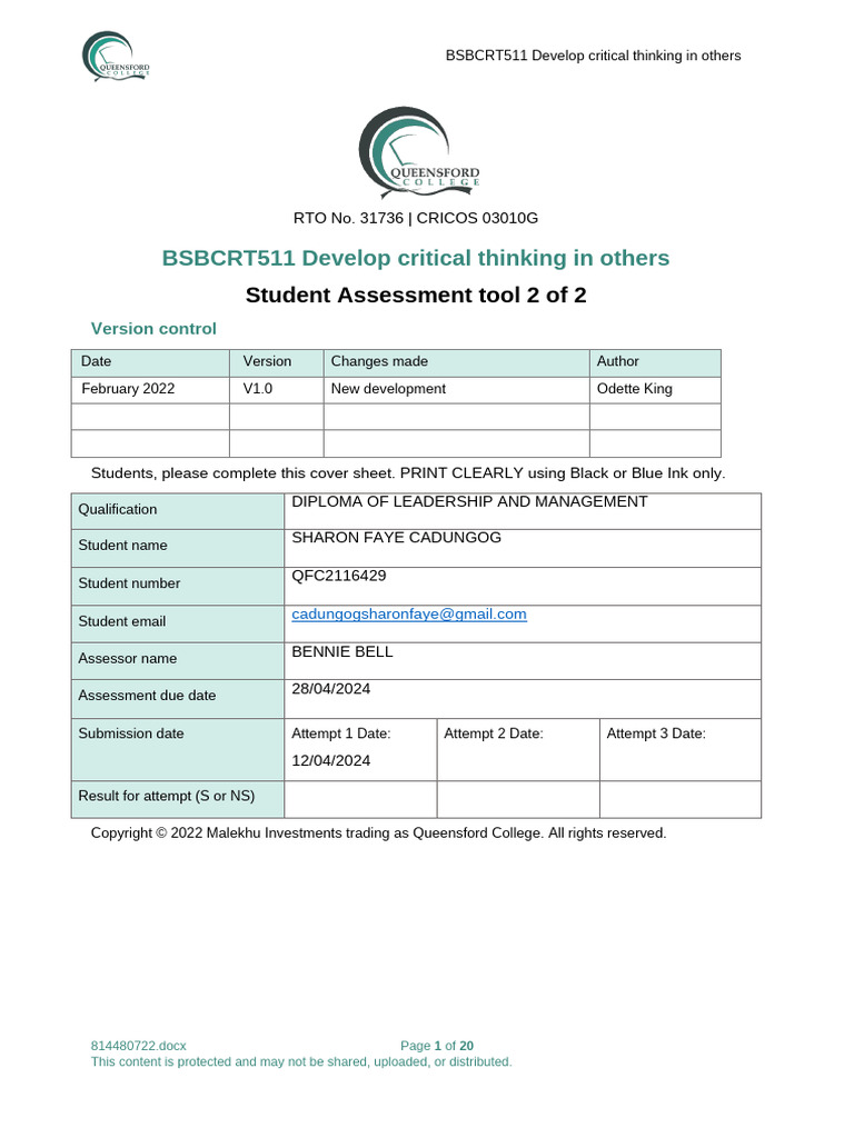 BSBCRT511 - AT 2 of 2 - Submission1 | PDF | Educational Technology ...