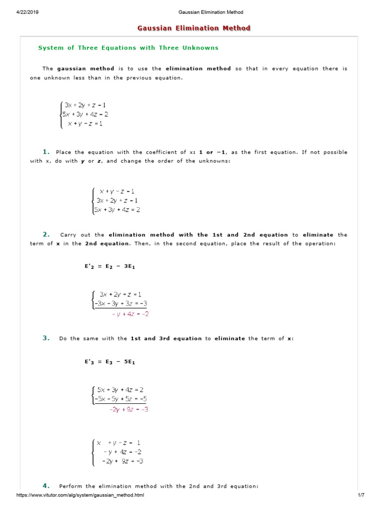 Gaussian Elimination Method | PDF | Numerical Analysis | Algebra
