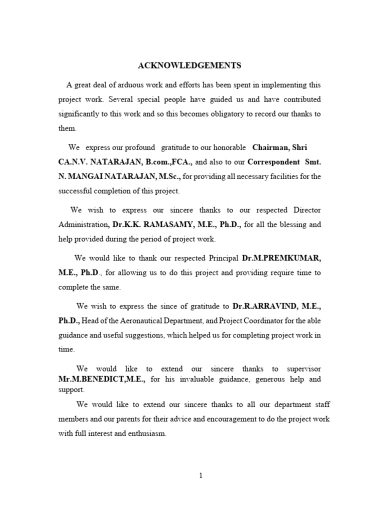 Acknowledgements: Chairman, Shri Correspondent Smt. N. Mangai Natarajan, M.SC. | PDF | Jet ...