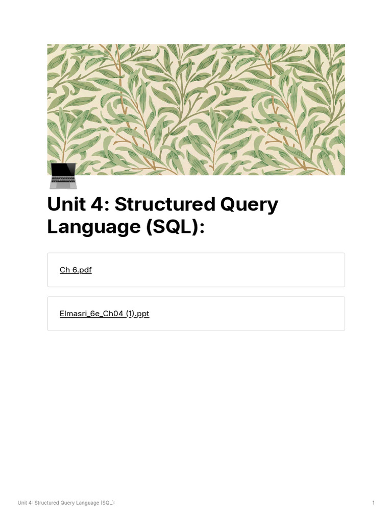 Unit 4 Structured Query Language (SQL) | PDF | Business | Computers