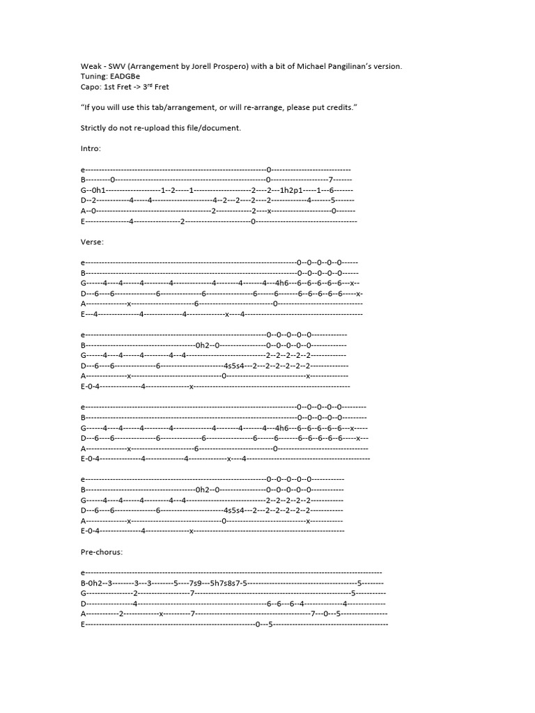 Weak - SWV (Arrangement by Jorell Prospero) | PDF | Chordophones ...