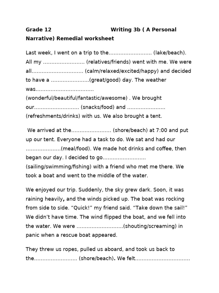 Grade 12 Narrative Writing Practice | PDF