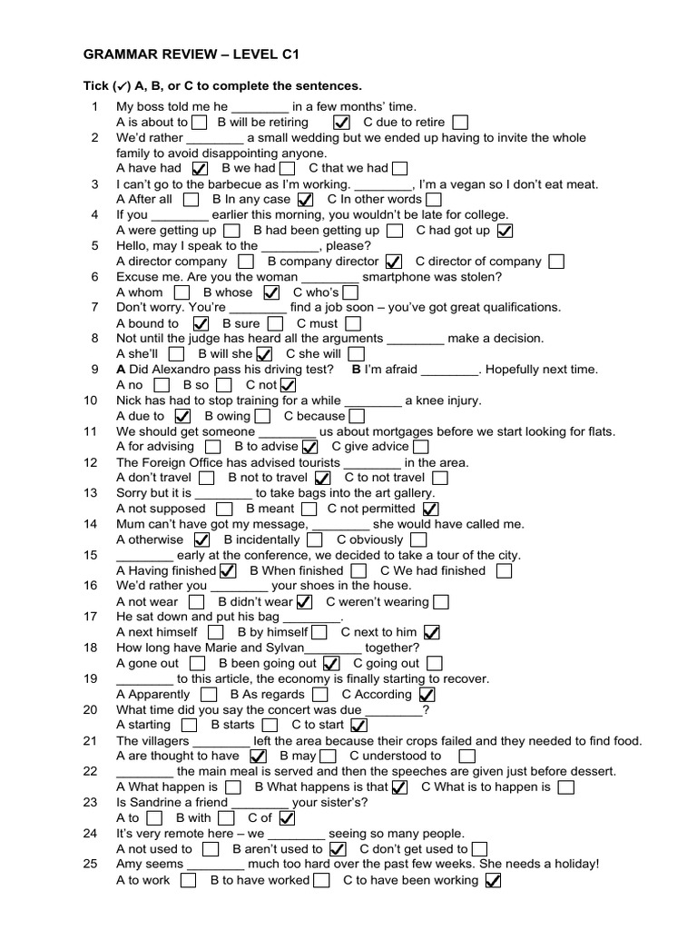 C1 Entry Test | PDF