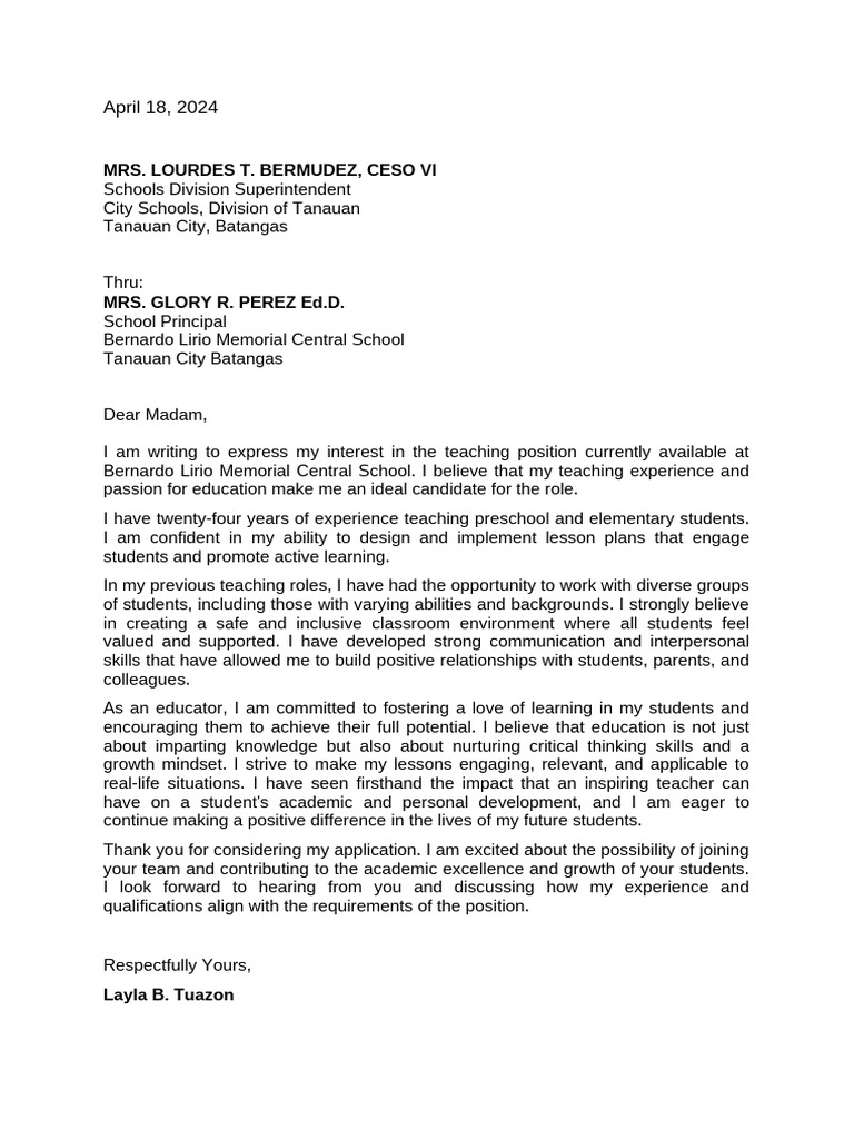 LETTER-OF-INTENT Lay | PDF | Teachers | Teaching