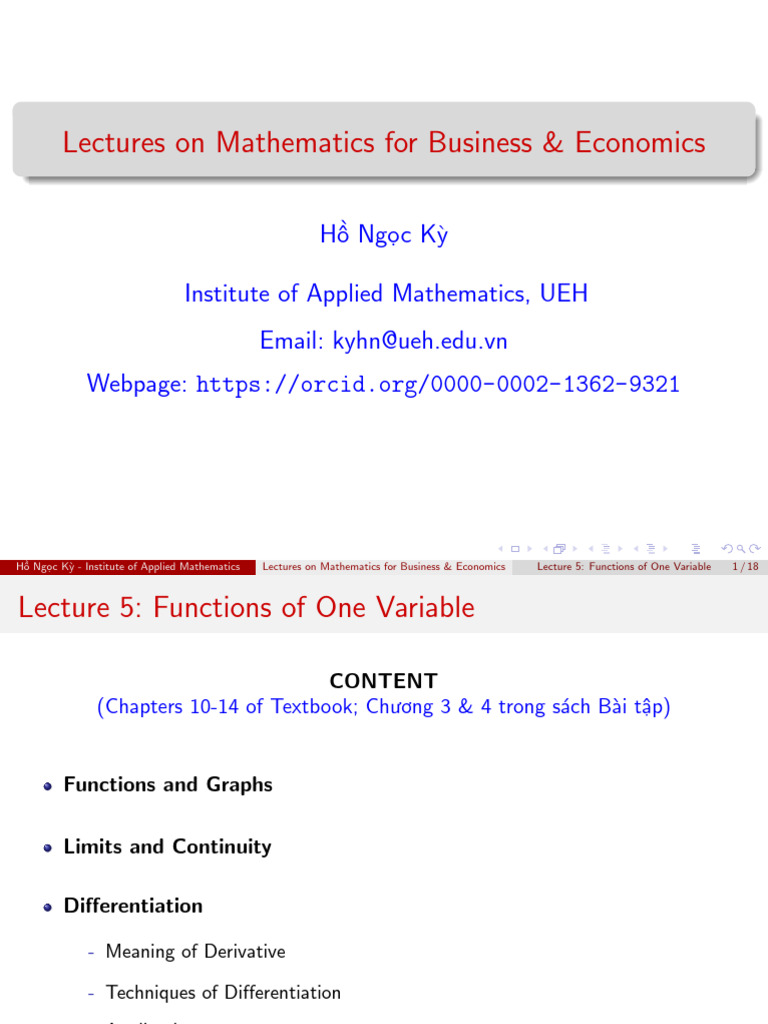 Functions of One Variable in Economics | PDF | Derivative | Function ...