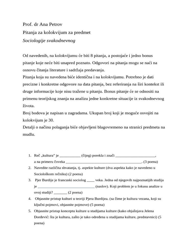 SS Pitanja Za Kolokvijum | PDF