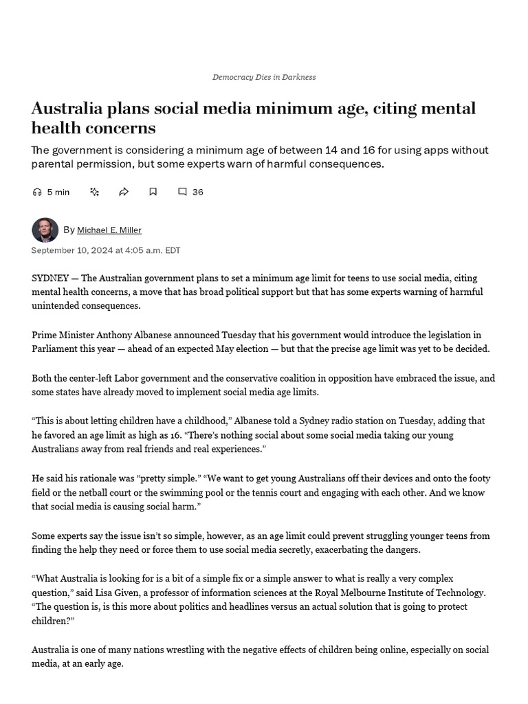 Australia Plans Social Media Age Limit Ban, Require Parental Consent ...