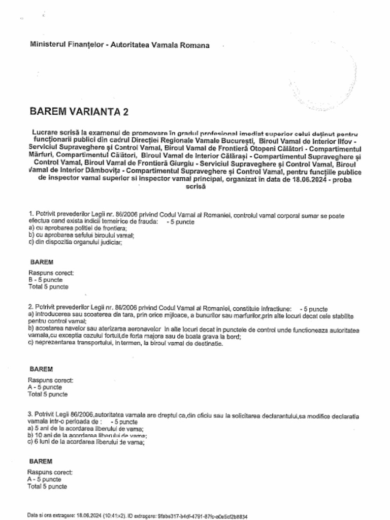 Barem Varianta 2 Subiecte Vama | PDF