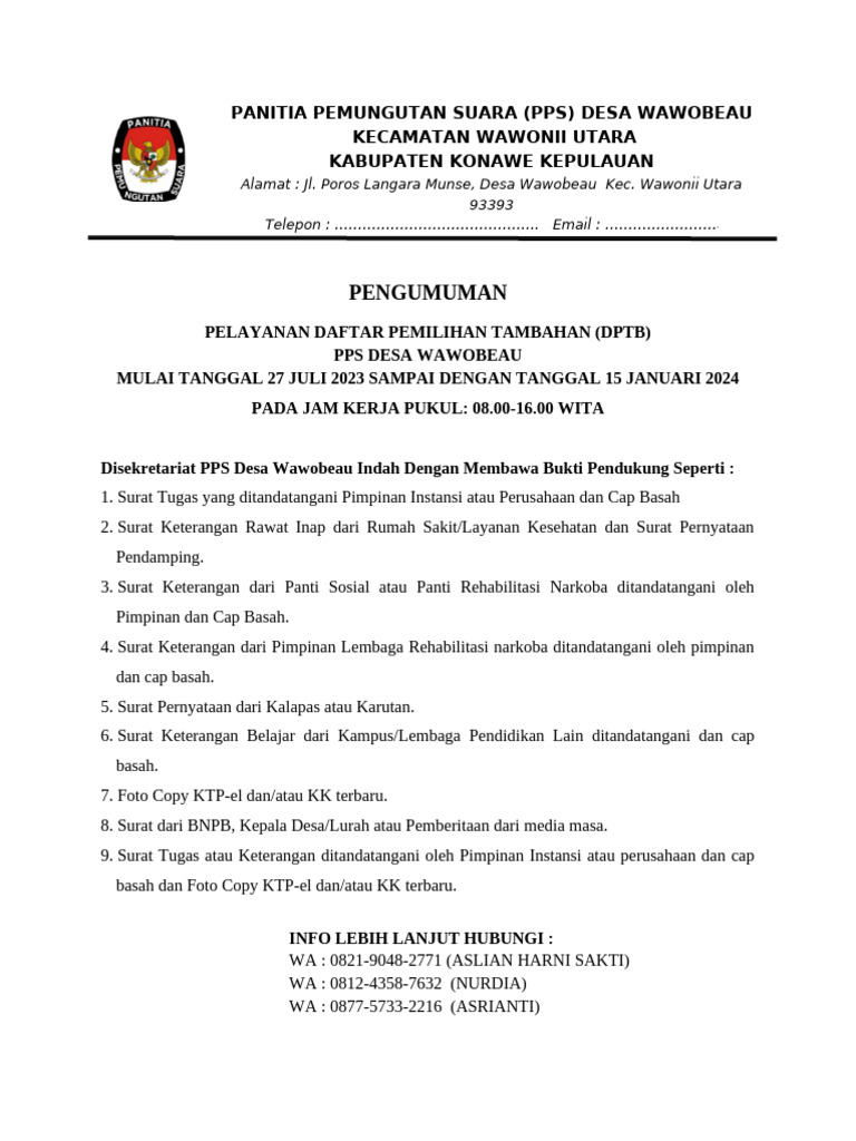 Jadwal Piket Desa Sawa Indah | PDF