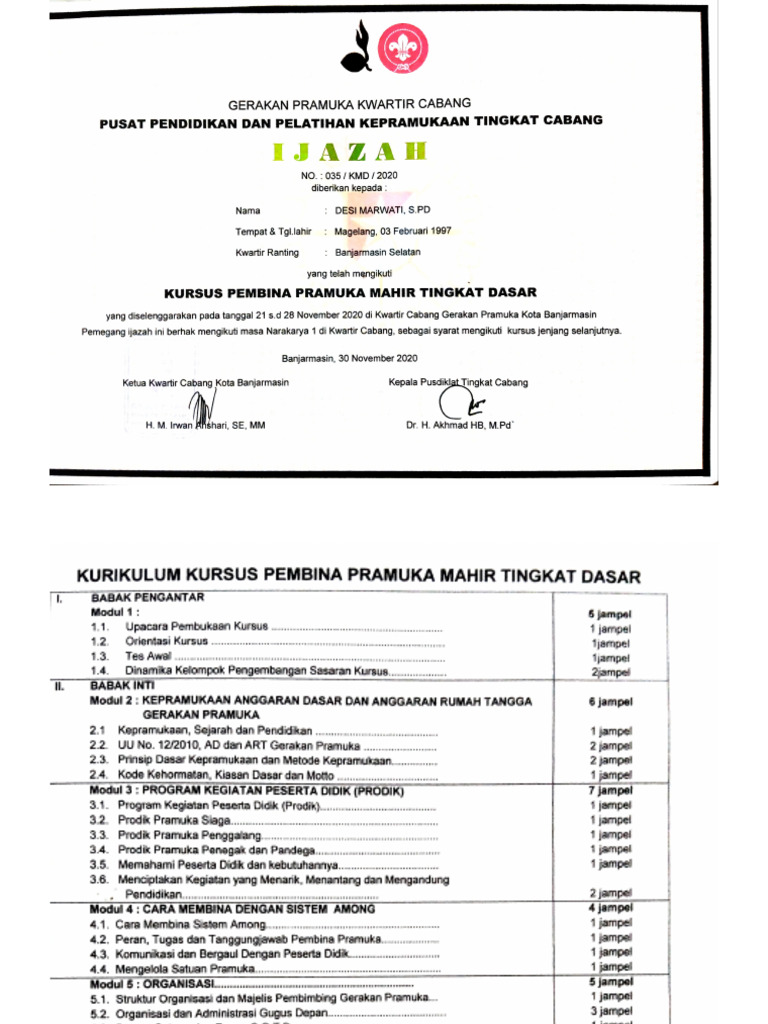 Sertifikat Ijazah Pramuka Desi | PDF
