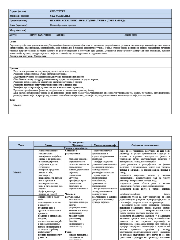 Modul 1 - 1. Godina Ucenja, Sve Struke, Sva Zanimanja | PDF