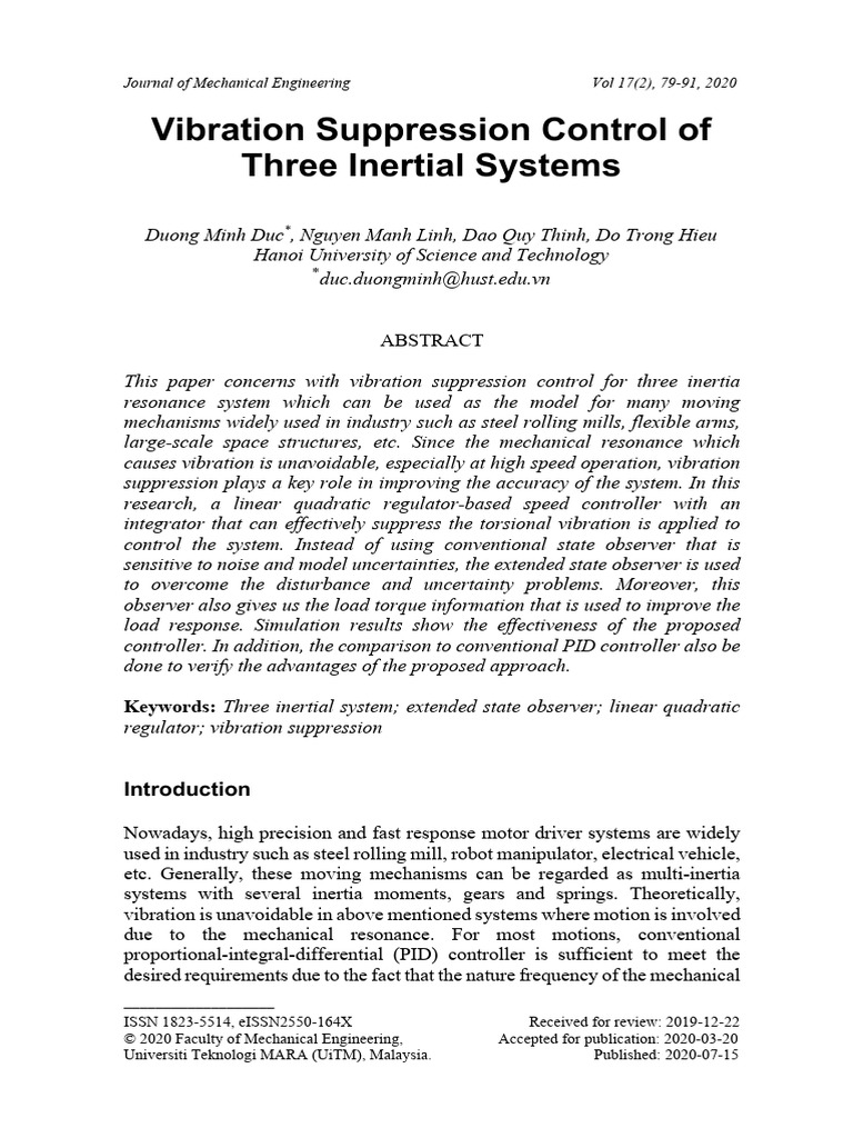 Vibration Suppression Control of Three Inertial Systems | PDF | Control ...