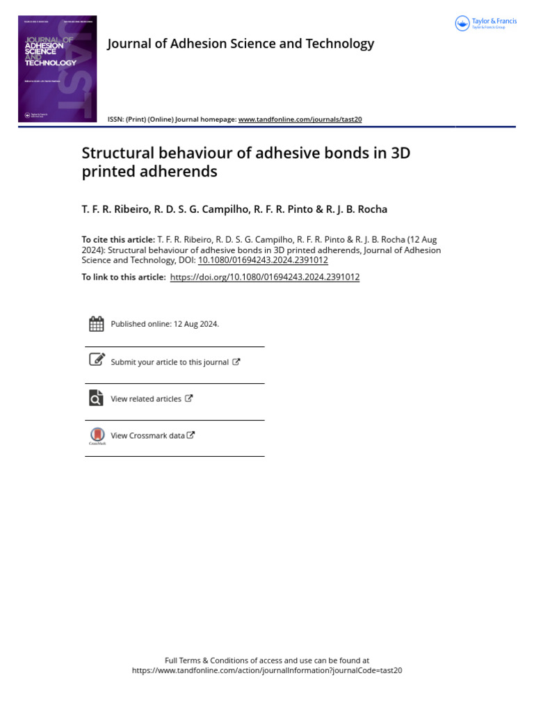 Structural Behaviour of Adhesive Bonds in 3D Printed Adherends - 2 ...