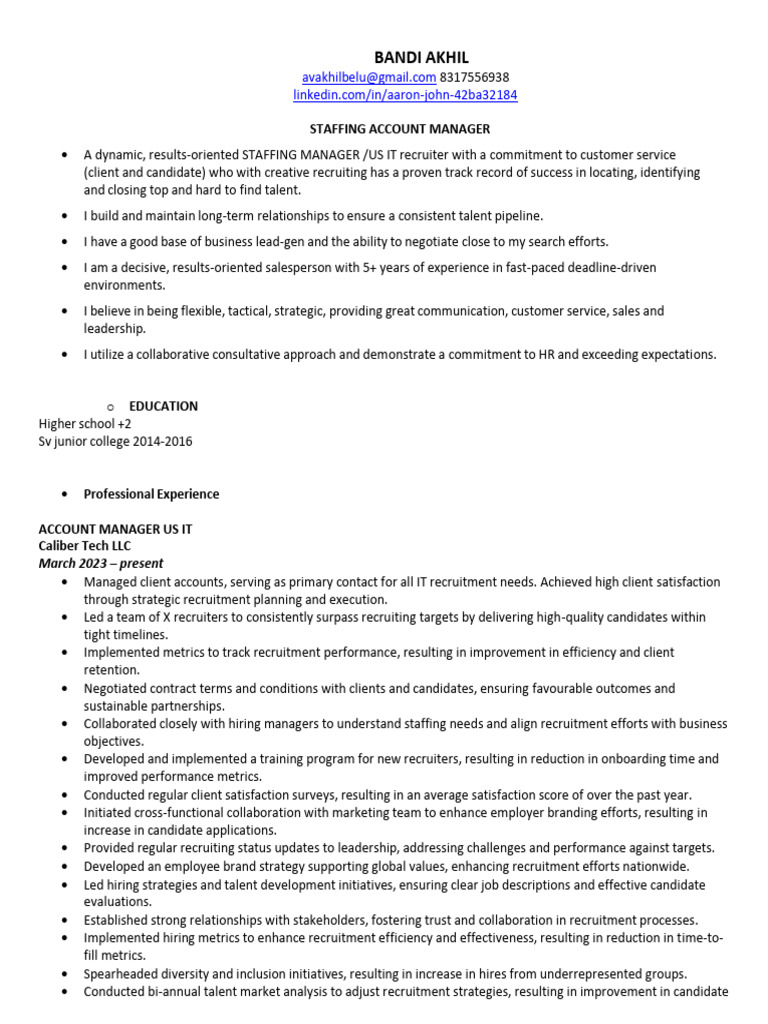 B AKHIL ACC RESUME | PDF | Recruitment | Employee Retention