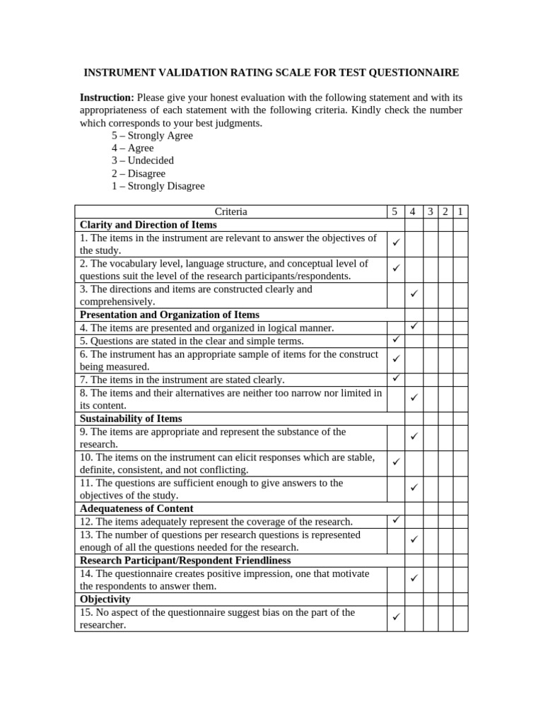 Instrument Validation Rating Scale | PDF | Questionnaire | Cognitive ...
