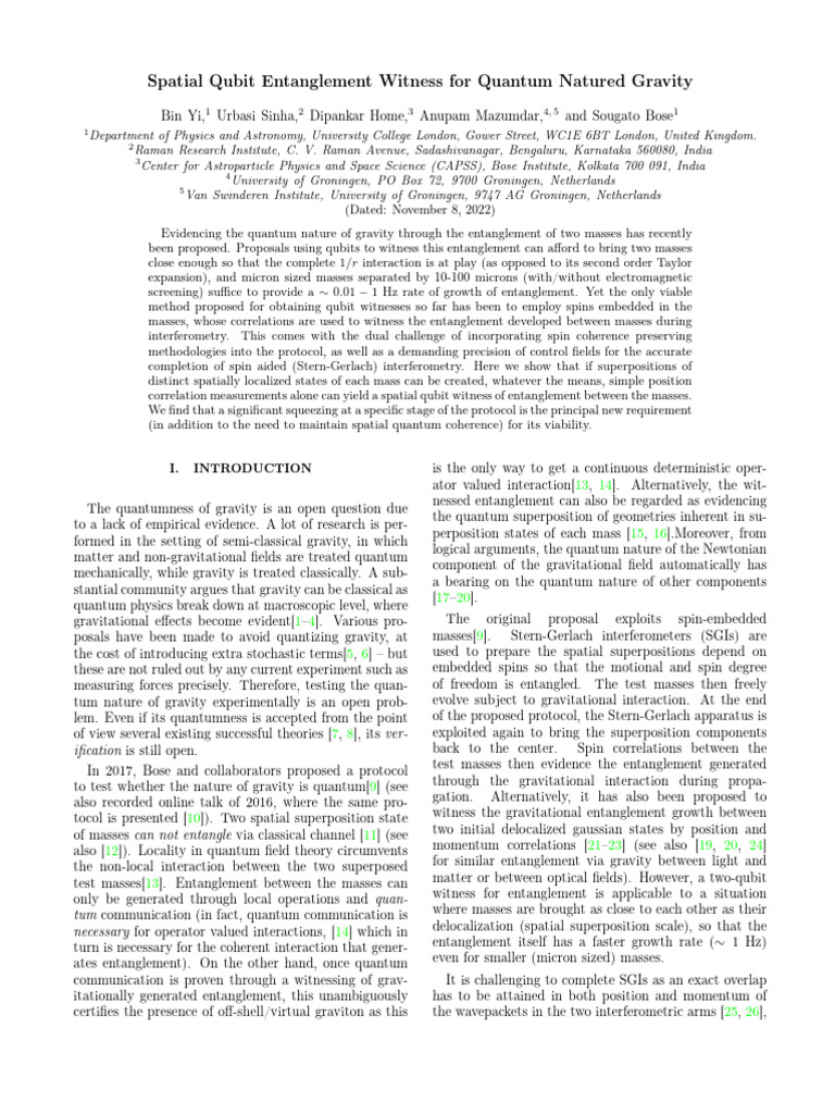 Spatial Qubit Entanglement Witness For Quantum Nat | PDF | Quantum ...