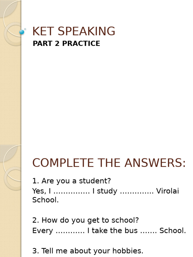 KET Speaking Practice: Transport & Travel | PDF