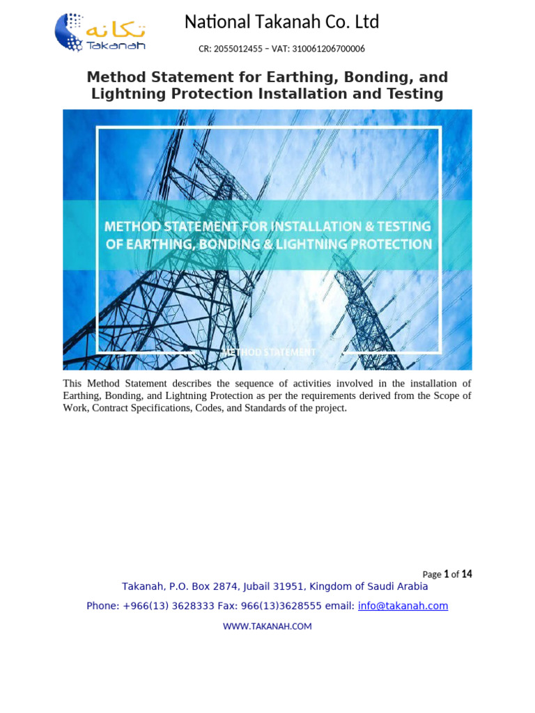 Method Statement For Earthing | PDF | Building Engineering | Electrical ...