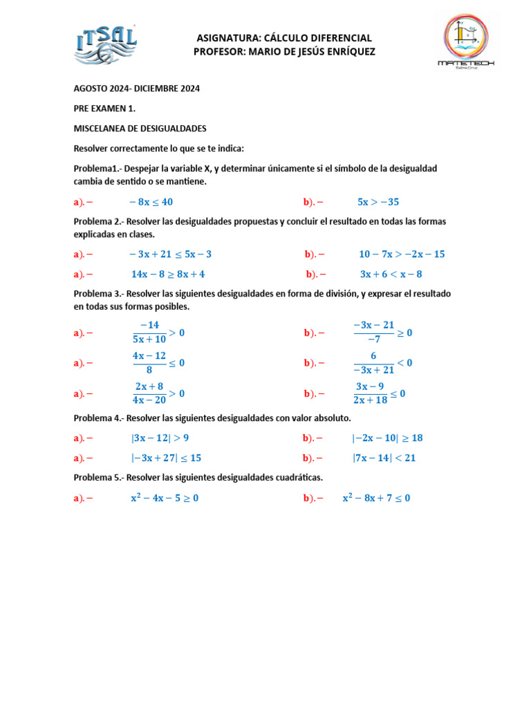 Desigualdades en Cálculo Diferencial | PDF