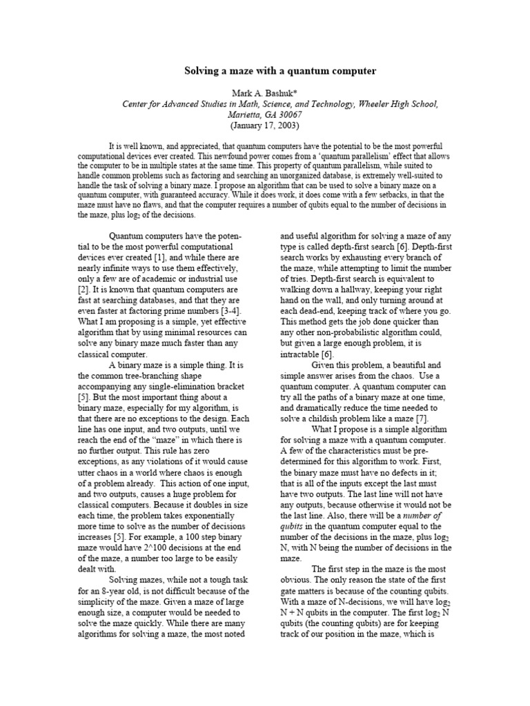 Bashuk - 2003 - Solving A Maze With A Quantum Computer | PDF | Quantum ...