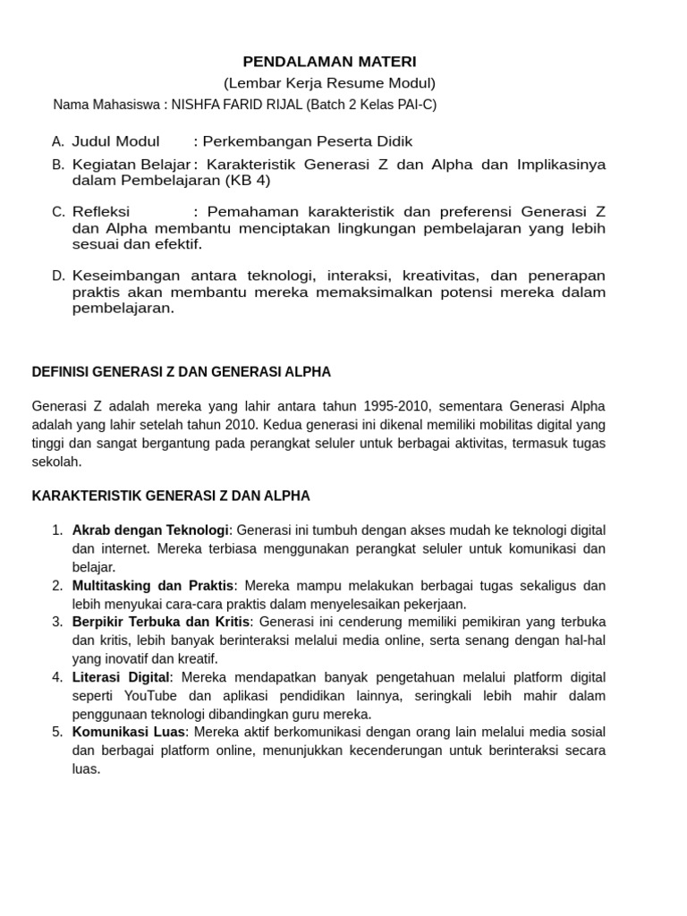 Karakteristik Pembelajaran Gen Z dan Alpha | PDF