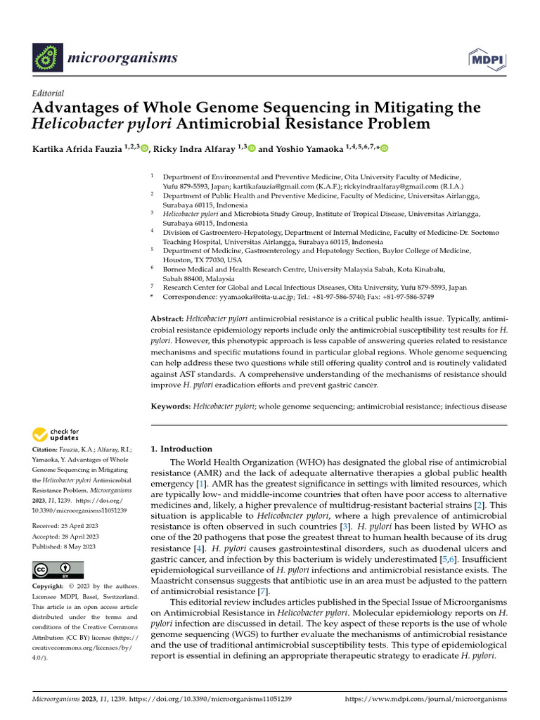 Advantages of Whole Genome Sequencing in Mitigating The Helicobacter Pylori Antimicrobial ...