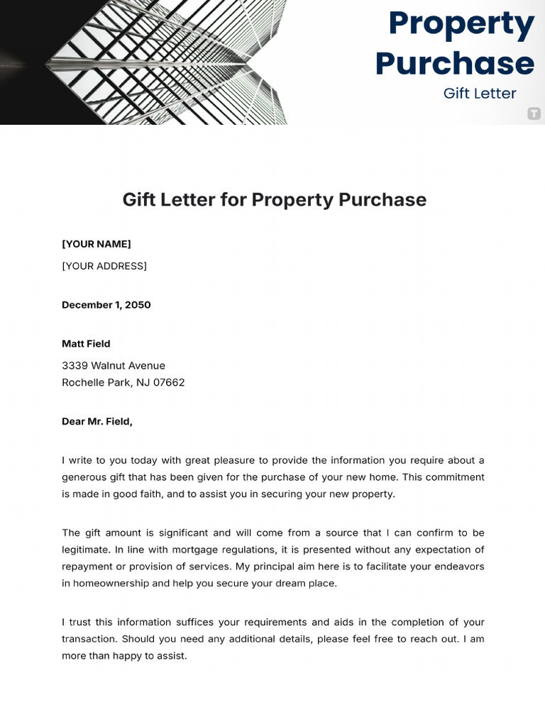 Gift Letter For Property Purchase Template - Edit Online & Download ...