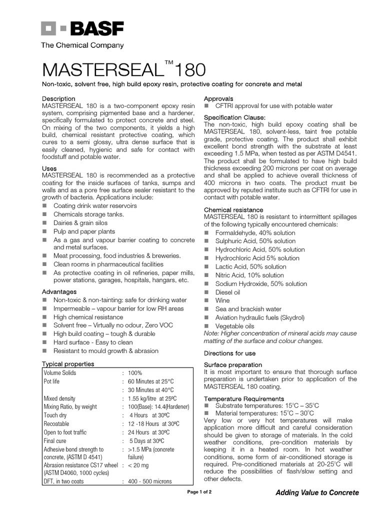 masterseal-180-v3 | PDF | Epoxy | Coating