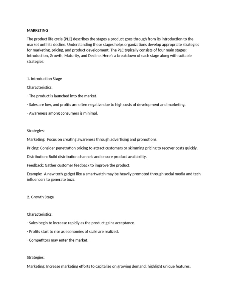 Product Life Cycle Strategies Guide Pdf Marketing Pricing 0176
