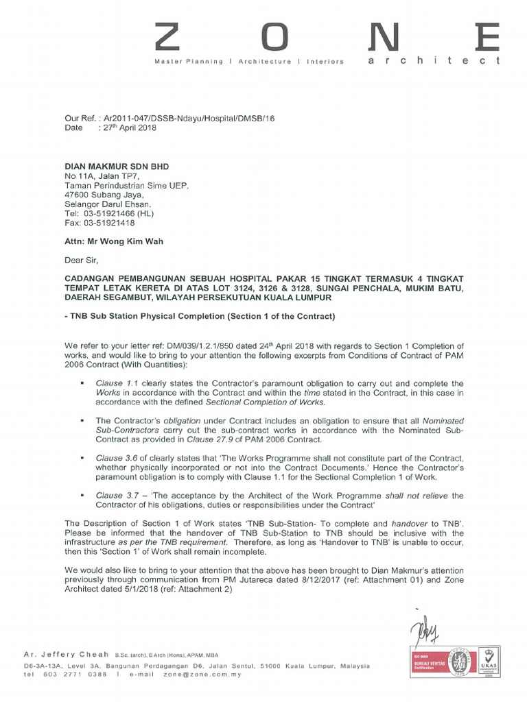 Dian Makmur 16-Section 1-TNB Substation Handover To TNB | PDF